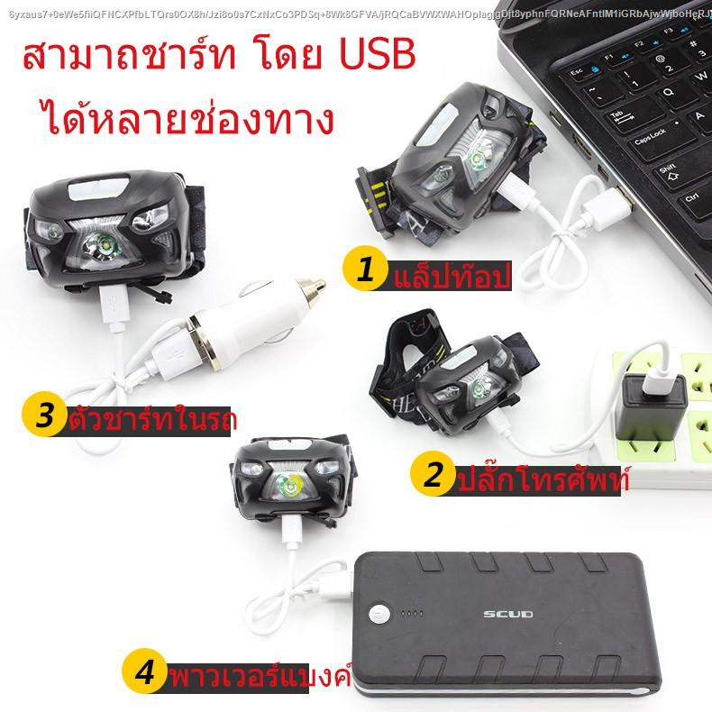 ไฟฉายคาดหัว LED Q5 USB มีเซนเซอร์เปิด-ปิดอัตโนมัติ มีแบตในตัว E-Smarter Headlamps ไฟฉายกันน้ำลุย ...