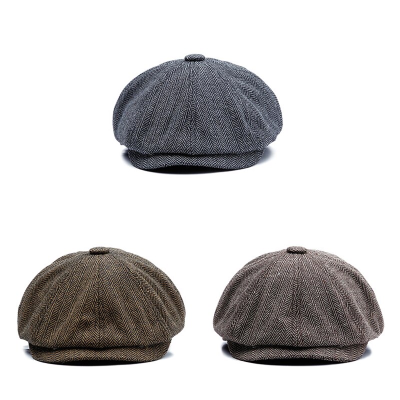 Classic Retro Herringbone Newsboy Cap Gray Brown Octagon Cap Breathable ...
