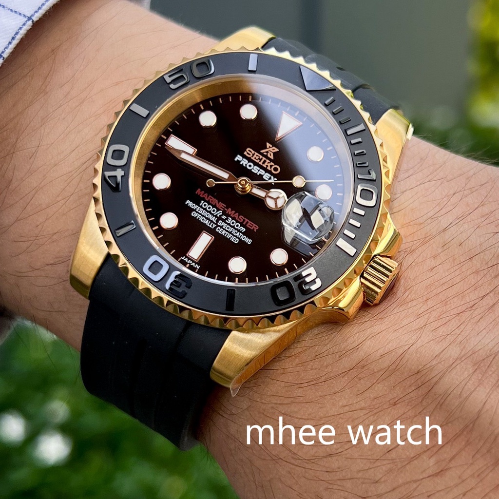 Seiko Mod Gold Black Yacht Master Prospex Dial Rubber Strap Sport ...