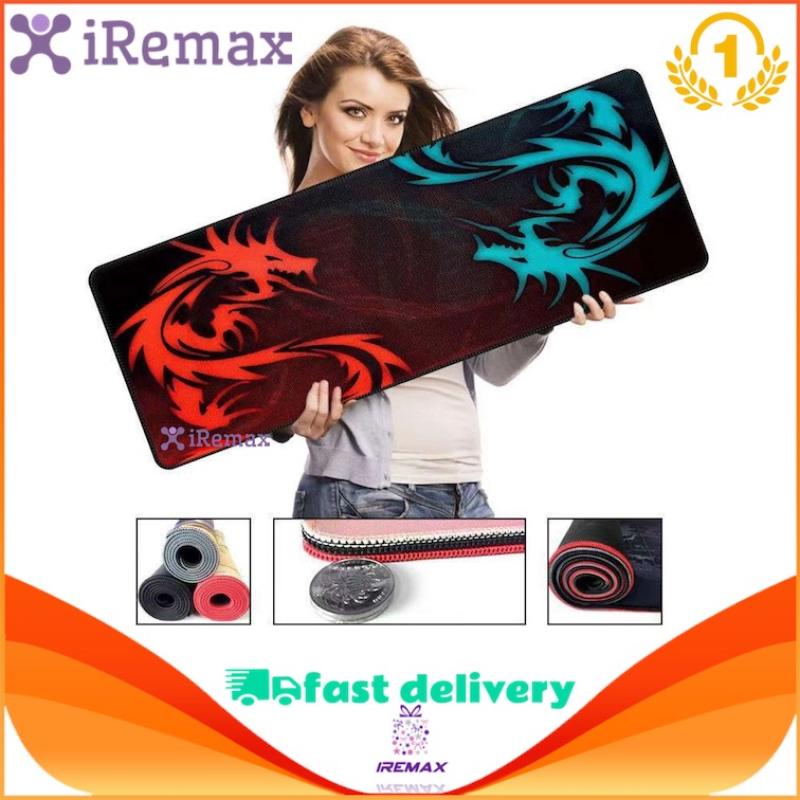 iRemax Red Blue แผ่นรองเมาส์ ขนาด 80 x 30 cm. mouse pad แผ่นรองเมาส์แบบสปีด ลายมังกร แผ่นรองเม้า ...
