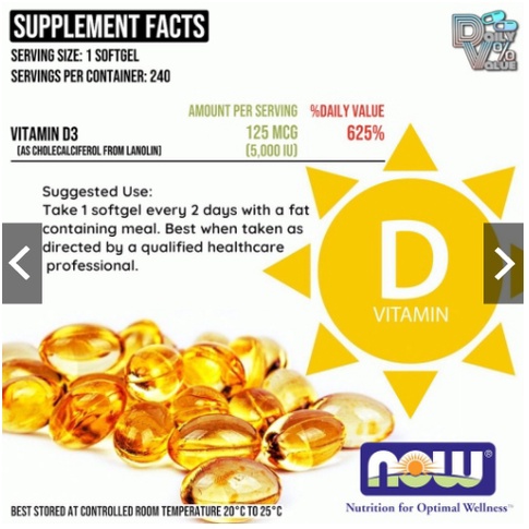 วิตามินดี 3 ประสิทธิภาพสูง Vitamin D3 High Potency 5000 IU 120 Softgels (Now Foods) D-3 ดีสาม ...
