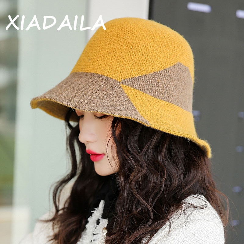 2020 Winter Autumn Womens wool Knitted Bucket Hats Fashion Warm Folding ...