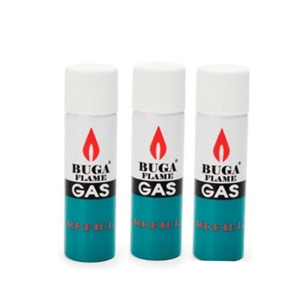 BUGA FLAME GAS {REFILL} 50 กรัมl. x 3 แก๊สกระป๋องเล็กสำหรับเติมหัวพ่นไฟ ...