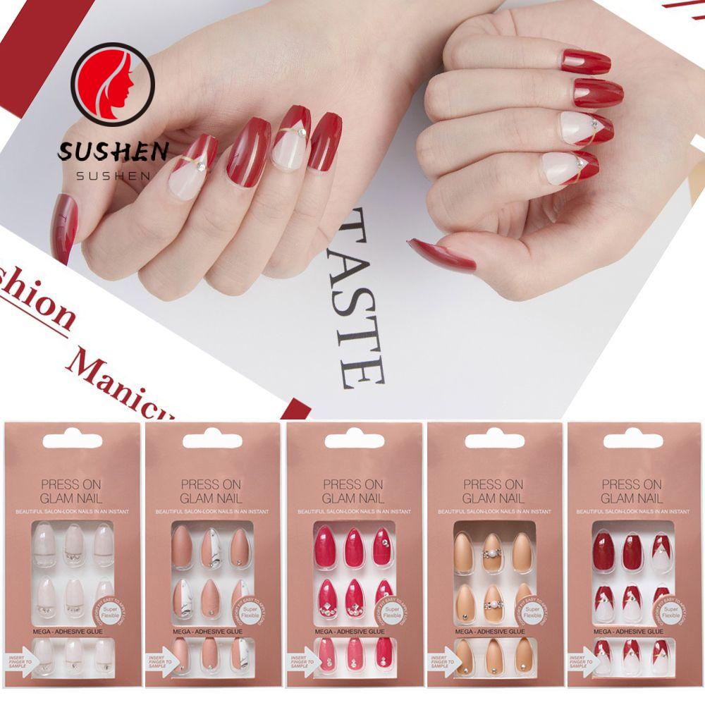 [cod]rts 24pcs Heart Wedding Bride False Nails Art Acrylic Full Cover