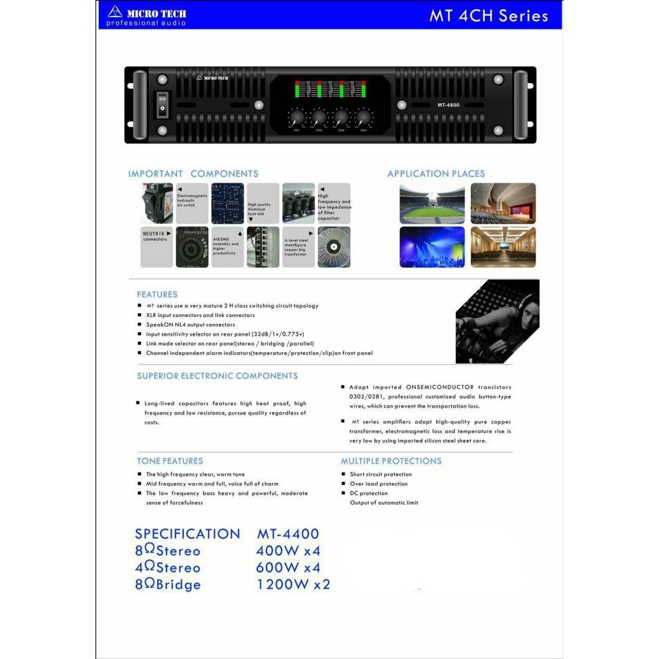 MICRO TECH รุ่น MT-4400 เพาเวอร์แอมป์ 4CH(1800w) สินค้าใหม่แกะกล่องทุก ...
