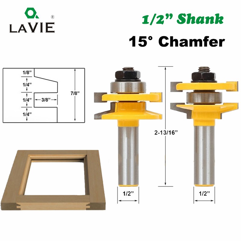 1/2” Shank 3 Bits 15 Degree Chamfer Cabinet Door Tenon Cutter Rail ...