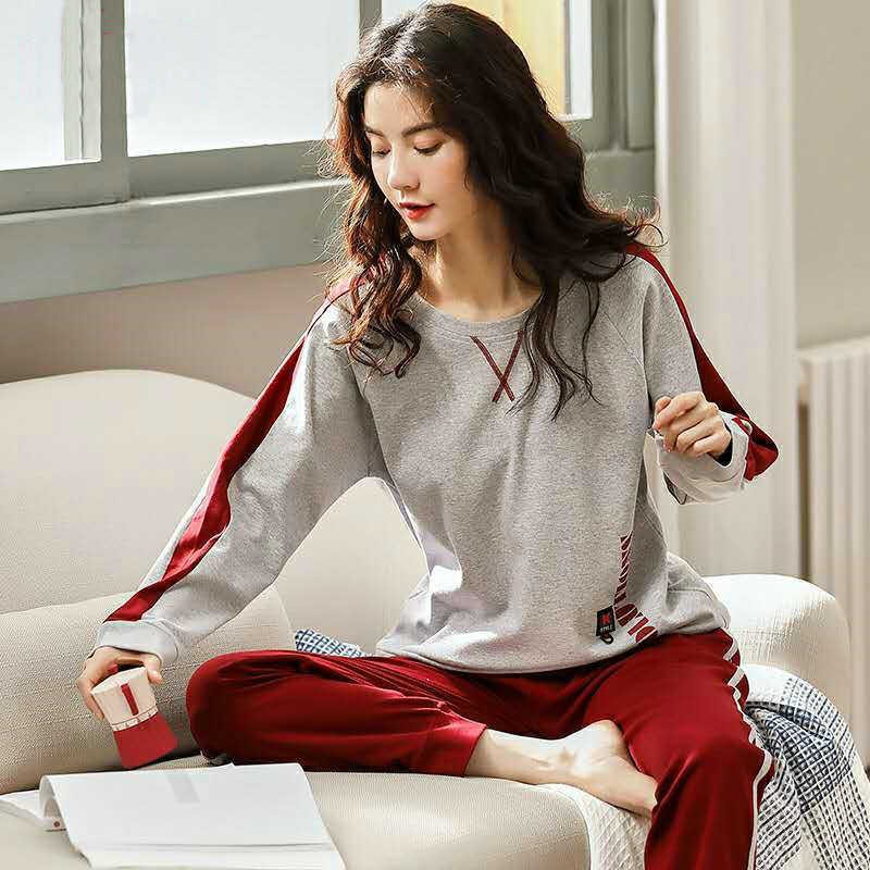 ชุดนอน ชุดนอนด้าย New Style 100 Cotton Pajamas Womens Long Sleeved