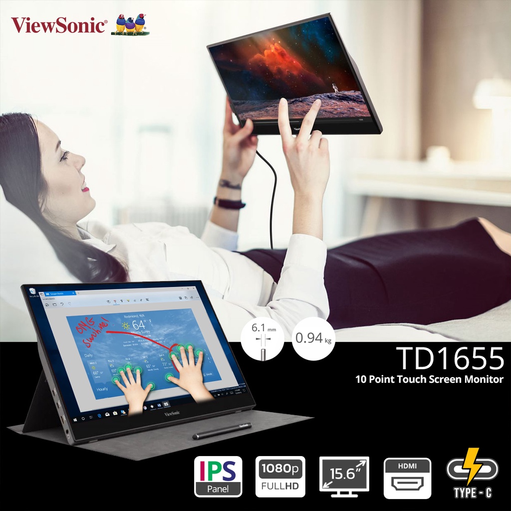 ViewSonic TD1655 Touch Portable Monitor 15.6IPS 60 Hz6.5 ms(Portable ...