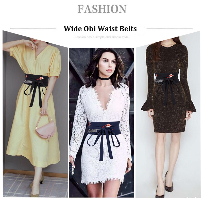 wEmbroidered Wide Waist Belt for Women Ladies Self Tie Wrap Around Obi ...