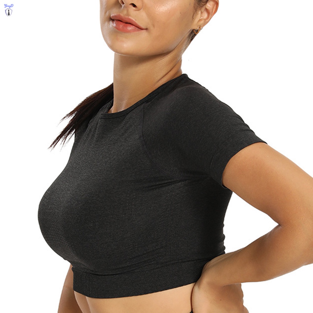 Short Yoga Top Sleeves Crop Tank Breast Lifting Sports Bra and seamless ...