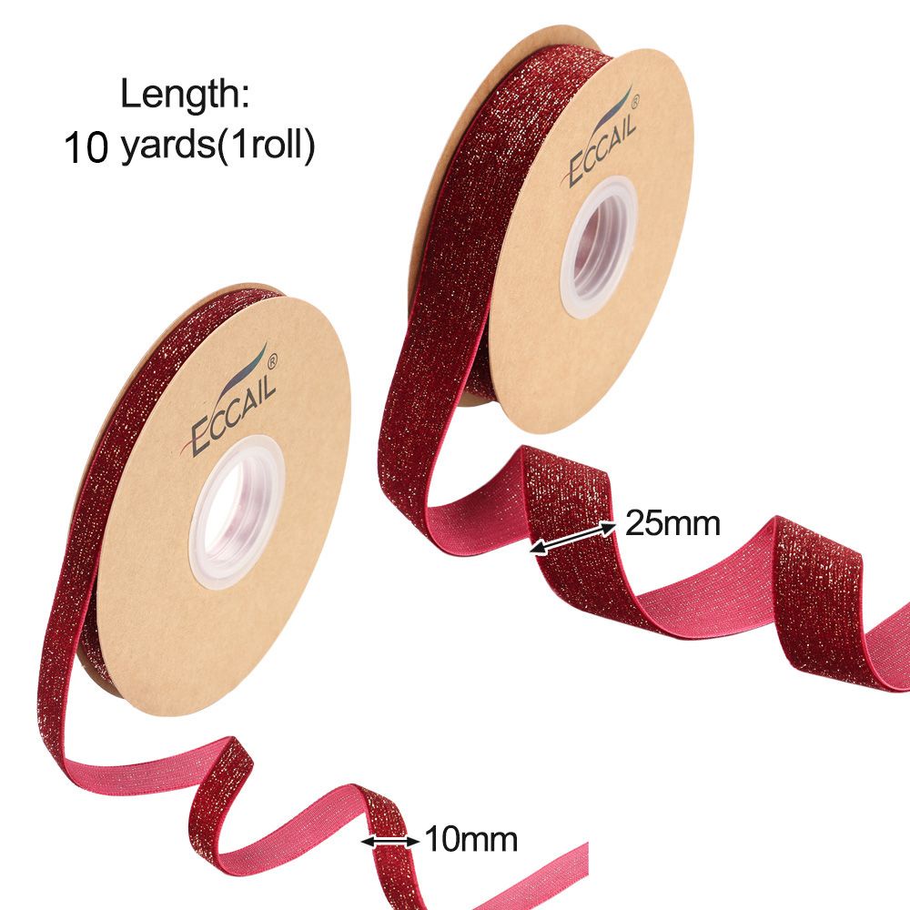 LANFY???? 10mm 25mm 10yards Party Gold Wire Velvet Ribbon Home Wrapping ...