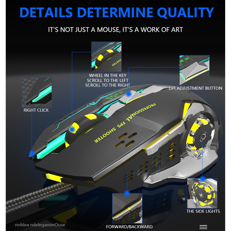 LEAVEN X6 Gaming Mouse RGB DPI 3500 E-Sport 7 Keys Adjustable Wired เ ...