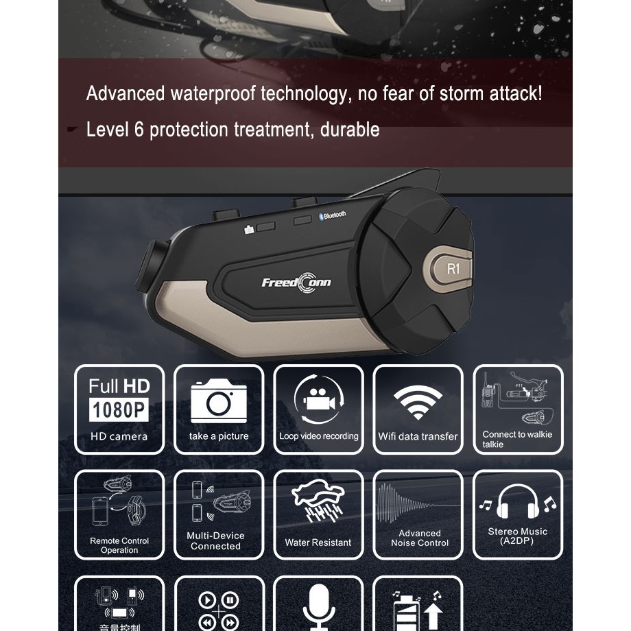 Freedconn r1 Motorcycle Camera1080P HD camera motorcycle waterproof ...