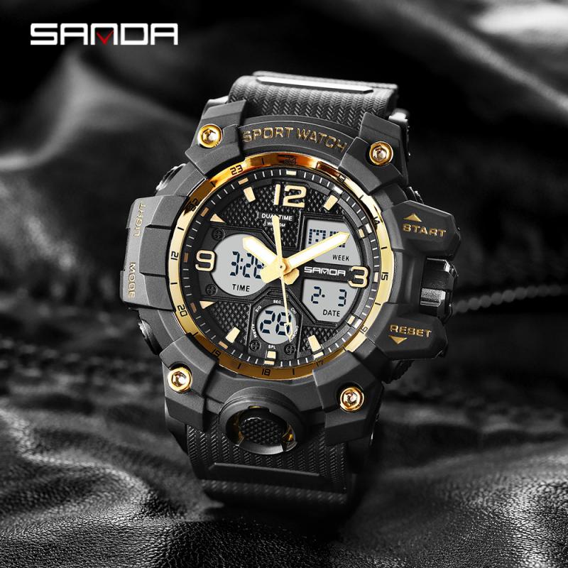 Men Sports Watches G Style Black Wrist Watch Sanda Led Digital 50M Waterproof Watch for S Shock ...