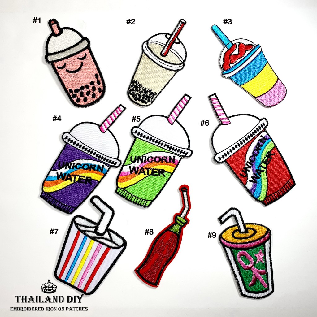 ตัวรีดติดเสื้อ ลายการ์ตูน น่ารัก ตัวรีดชานม อาหาร เครื่องดื่ม Soft Drink wop Patch งานปัก DIY ...