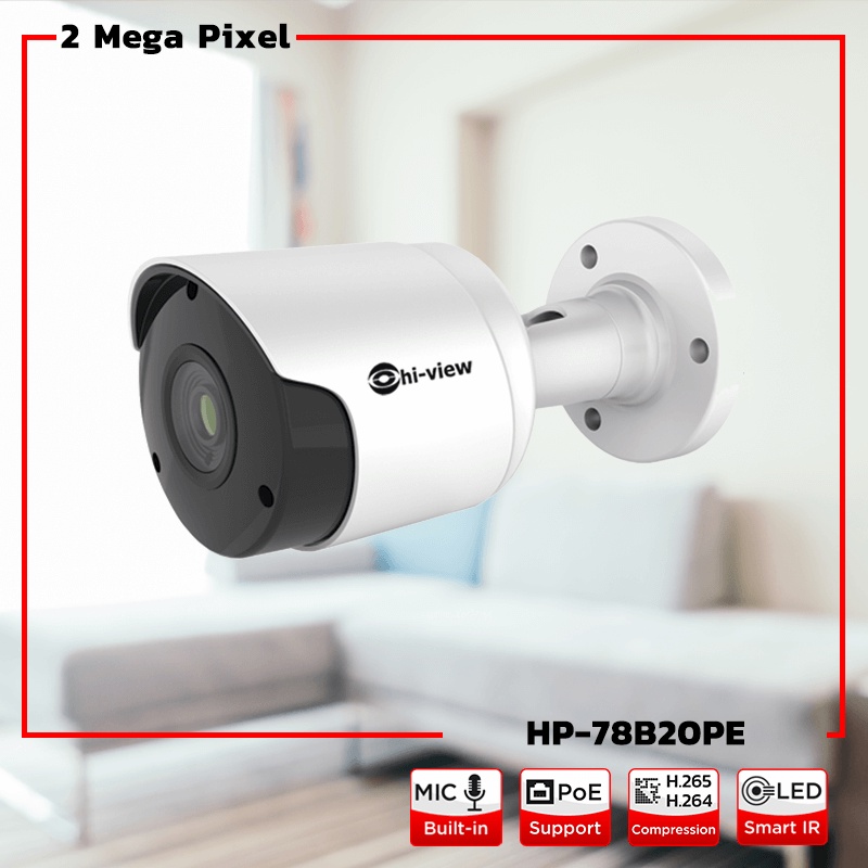 Hi-view กล้องวงจรปิด Night Color Bullet IP Camera 2MP รุ่น HP-97B20PEL ภาพสี 24 ชั่วโมง (PoE ...