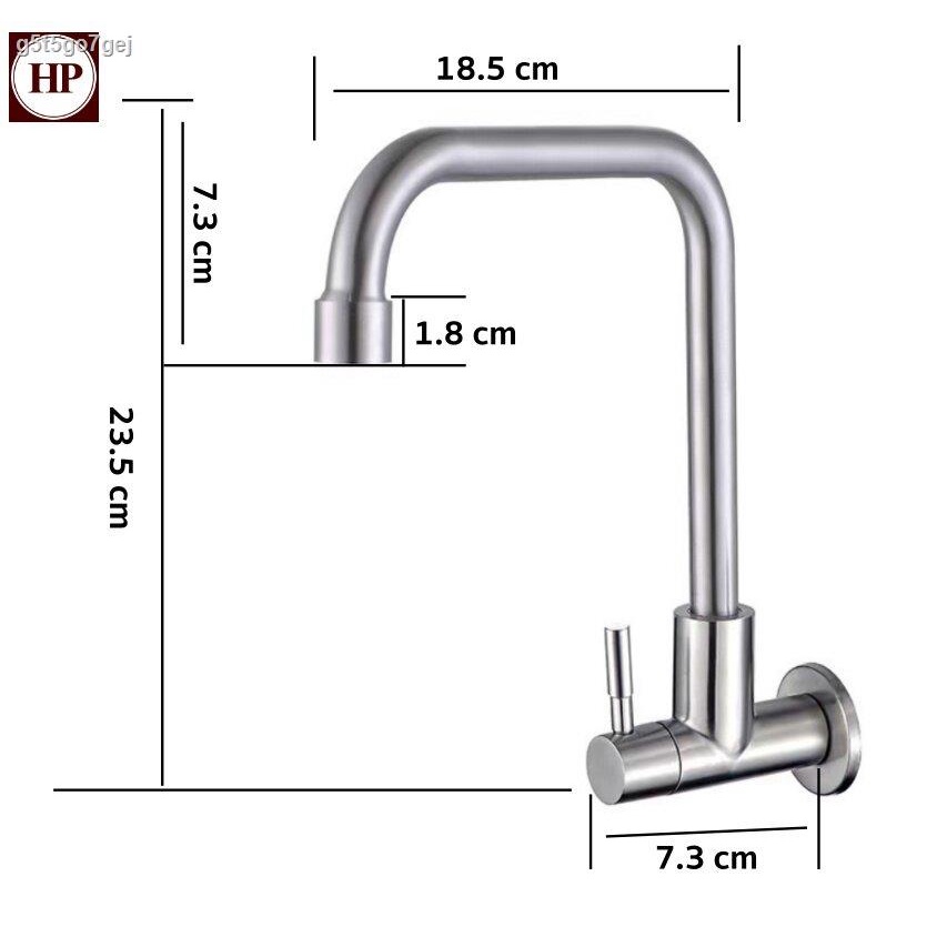 H Power ก๊อกน้ำ ก๊อกอ่างล้างจาน ติดผนัง สแตนเลส 304 หมุนได้ 360 ฟรี เทป ...