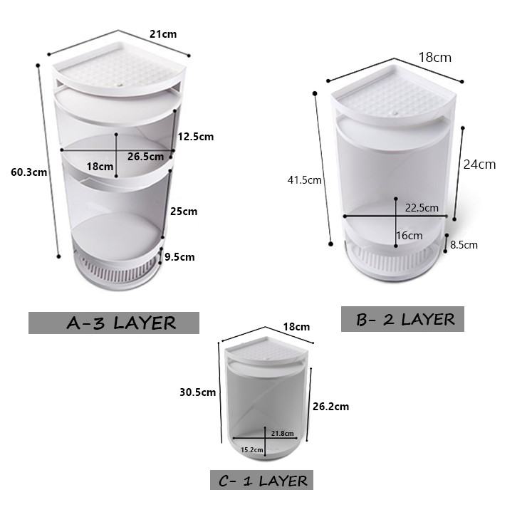 360 Degree Rotating 3 Layers Corner Rack 360 Bathroom Kitchen Shelf ...
