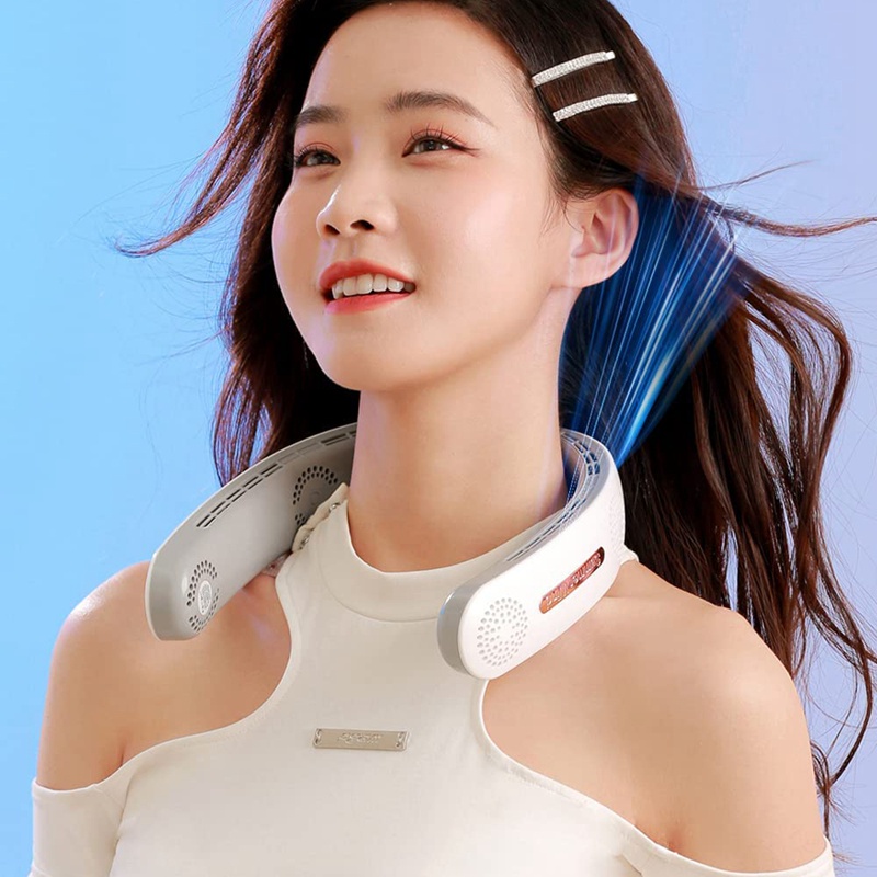 wPortable Neck FanFour Turbo Fan3 Speeds Adjustable 360 Cooling Quiet ...