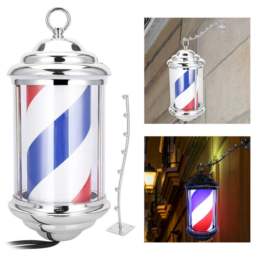 28cm Rainproof LED Barber Shop Pole Sign Hair Salon Wall-Mounted Bright ...