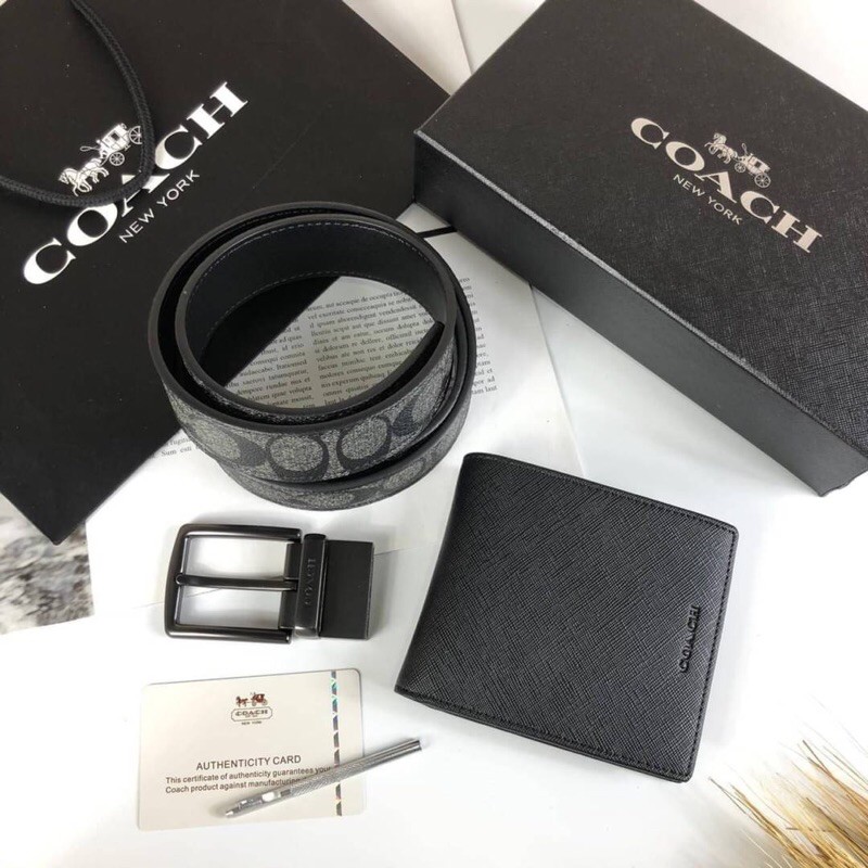 COACH Leather Belt & Wallet Set | Shopee Thailand