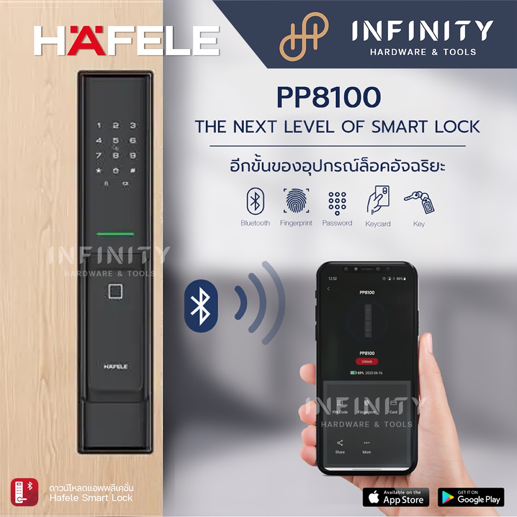 กลอนประตูดิจิตอล Hafele PP8100 Push-Pull Digital Door Lock รหัส499.21. ...