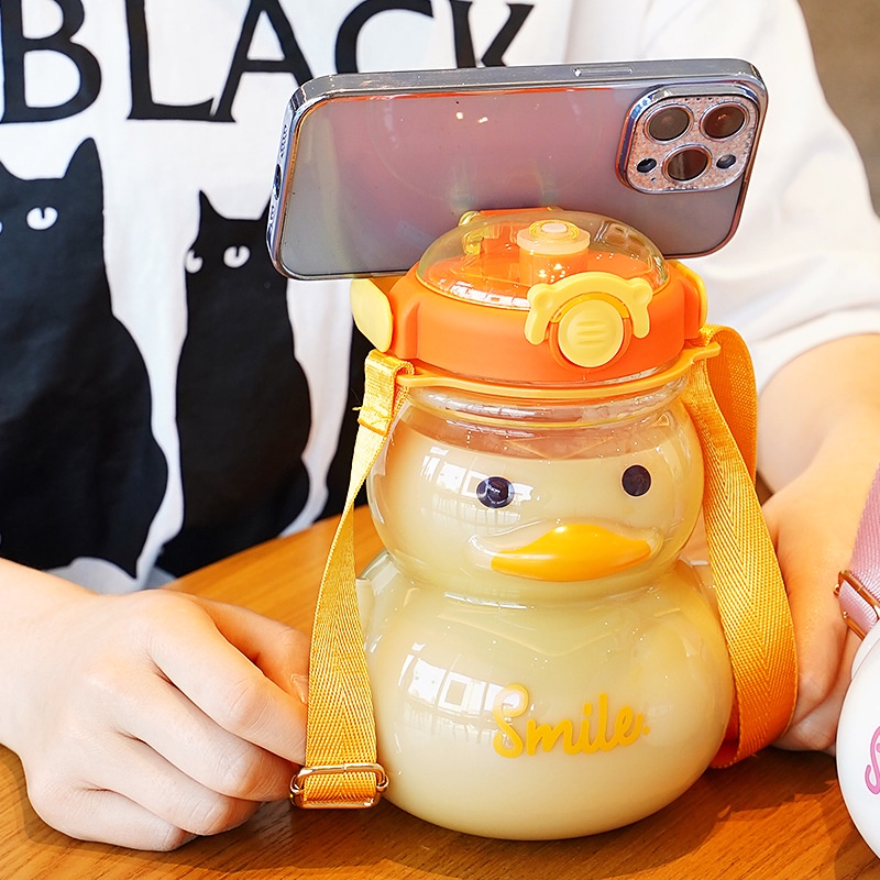 6501000ML Cute Duck Water Bottle with Straw for Girls Big Belly Plastic ...