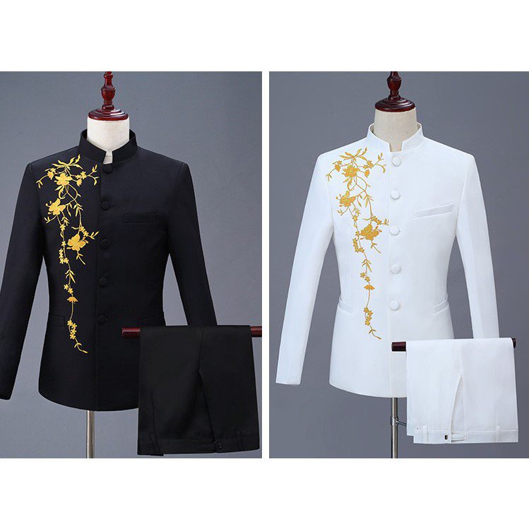 S2XL Mens Chinese Traditional Samfu Suit White Black Blue Red Formal ...