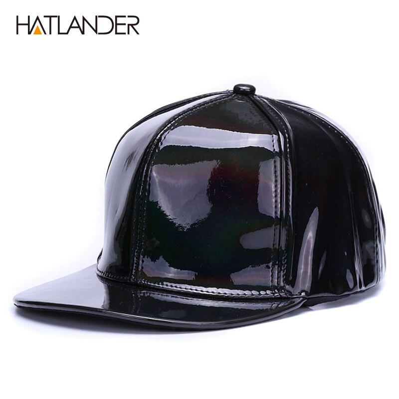 HATLANDERShining PU flat brim baseball hats for boys girls solid ...