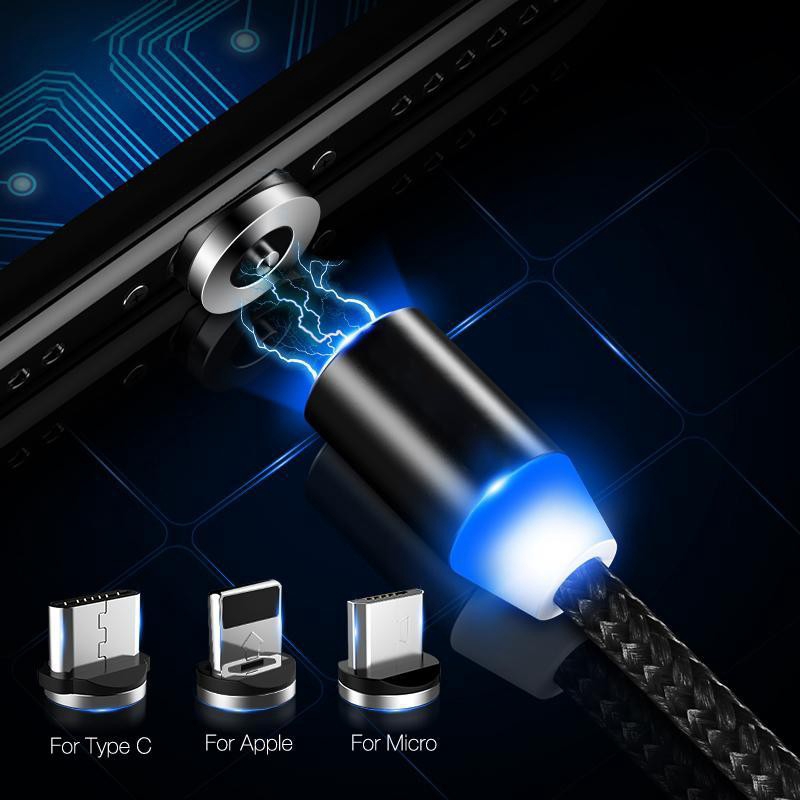 สายแม่เหล็ก LED สำหรับ IPhone Micro USB Type-C Lightning ชาร์จเร็ว 1m ...