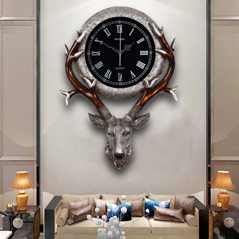 European Style Clock Living Room Creative Retro Deer Head Wall Clock ...