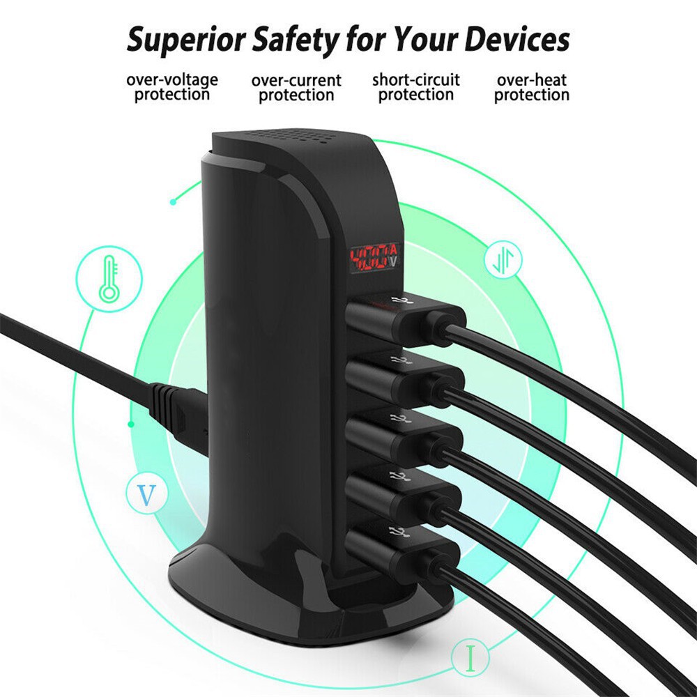 ๑ 【Ready Stock】5V 4A LED Multi-Port 5 USB Charger Rapid Charging Hub ...