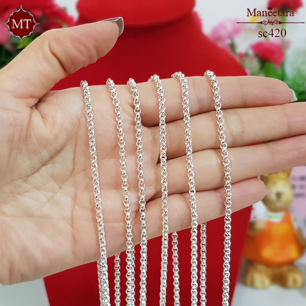 MT สร้อยคอเงินแท้ ลายผ่าหวาย งานไทย หนา 3 มม. ยาว 14 16 18 20 22 24 ...
