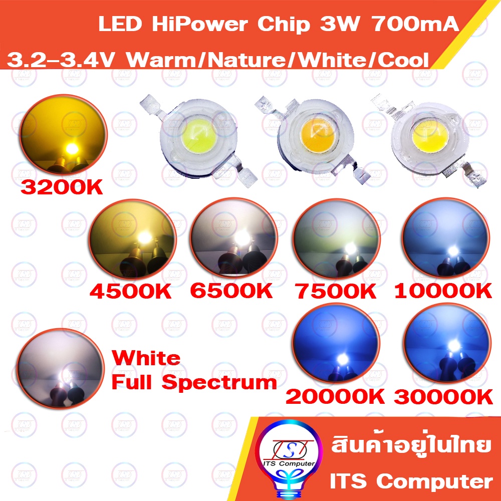 LED HiPower 3W Chip สีขาว/Warm White | Shopee Thailand