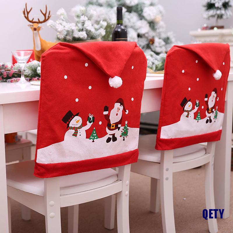 (QETY)Santa Claus Kitchen Table Chair Cover Christmas Chair Cover ...