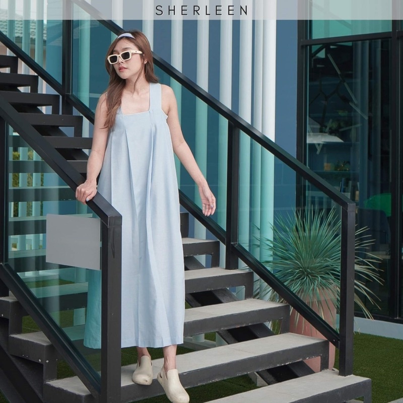 ชุดเดรสผ้าลินิน Yugi Linen maxidress ผ้าลินินญี่ปุ่น จับจีบทั้งตัว ...