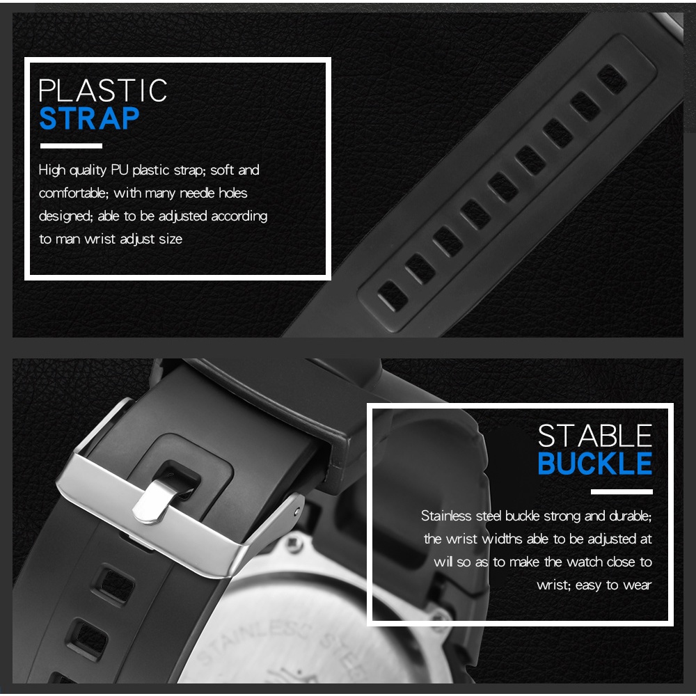 SYNOKE นาฬิกาผู้ชายโครโนกราฟนับถอยหลังกันน้ำ LED ดิจิตอลนาฬิกา ...