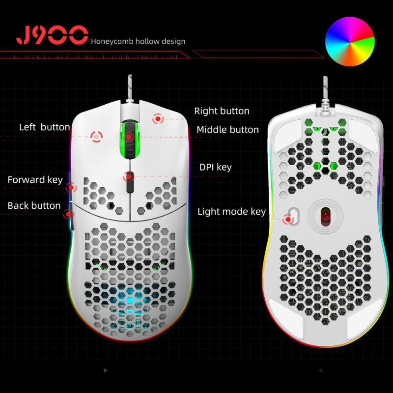 เมาส์ HXSJ J900 USB Wired Gaming Mouse With RGB Light Gamer Mouses With ...