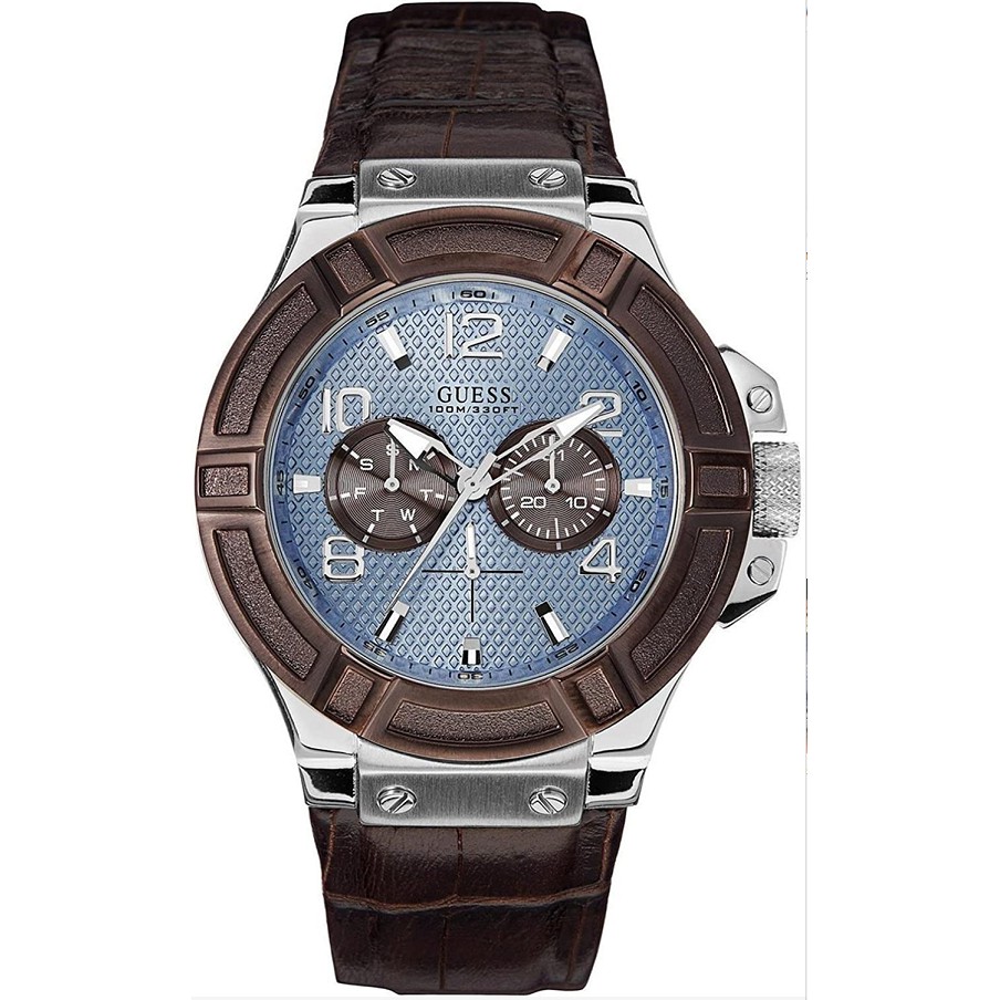 Guess Rigor W0040G10 45mm Stainless Steel Case Brown Calfskin Mineral ...