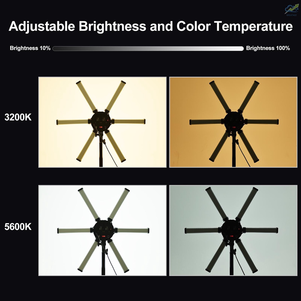 Gg 26 นิ้ว 54W Foldable 6 Tubes ไฟแต่งหน้า 3200K-5600K Bi-Color Led ...