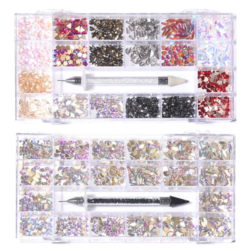 21 Grids Iridescent Nail Gems Rhinestone Set Flat Back Accessories for ...
