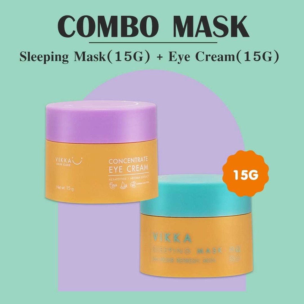 VIKKASKINCARE Sleeping mask 15 g Eye cream 15 g เซตสลีปปิ้งมาร์คกู้ผิว ...