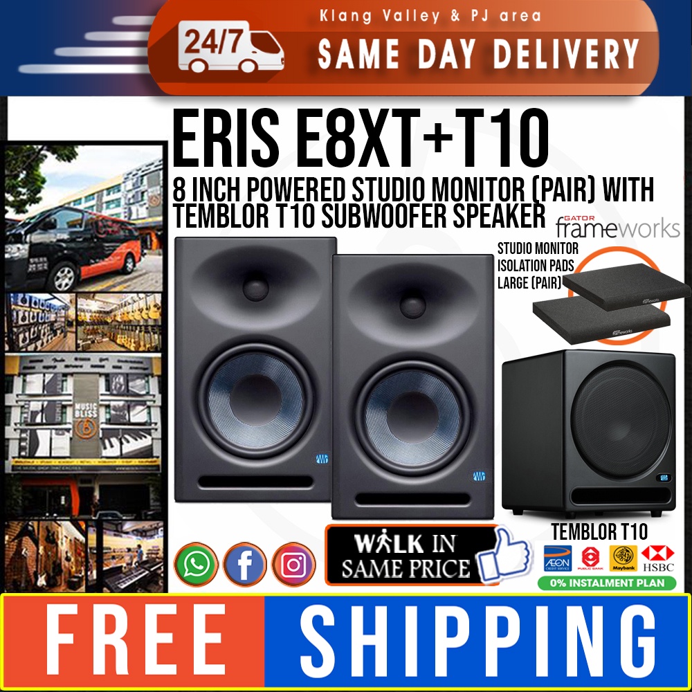 SAME DAY DELIVERY PreSonus Eris E8XT Powered Studio Monitor Pair with ...
