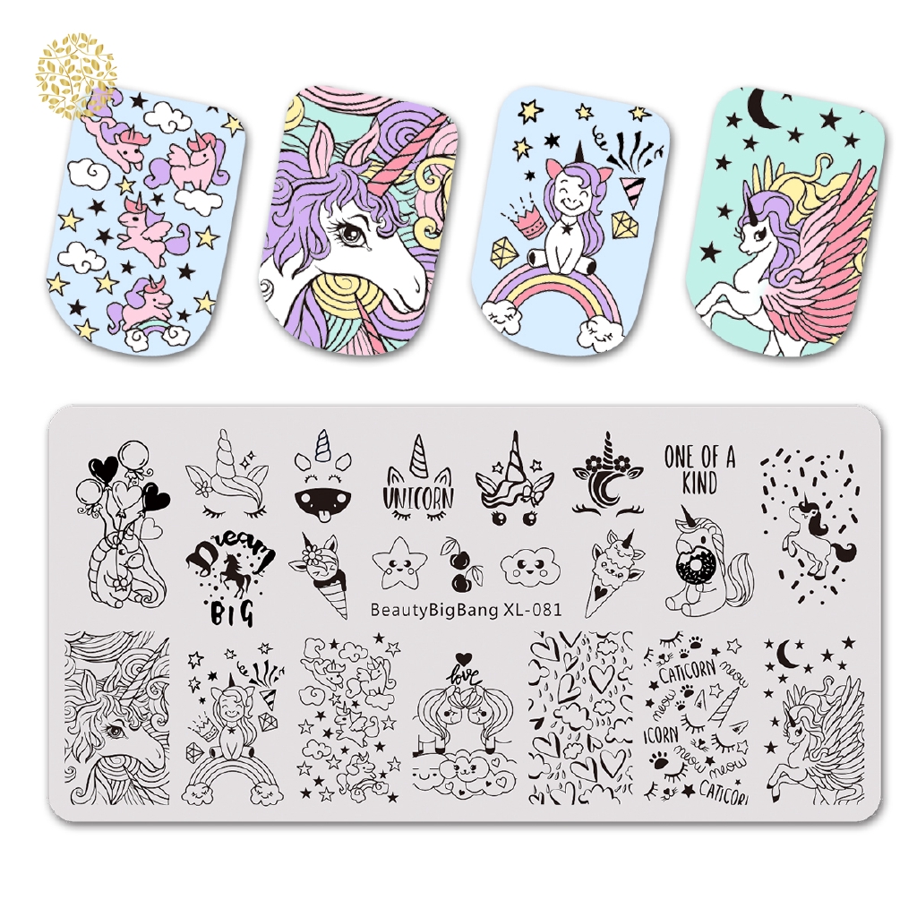 Ouyou Beautybigbang แผ่นแม่แบบสแตนเลสลายยูนิคอร์นสําหรับตกแต่งเล็บ ...