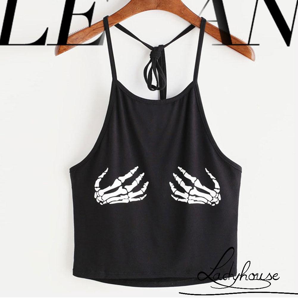 LD-Women Halter Camisole, Skull Handprint Halloween Features Summer ...
