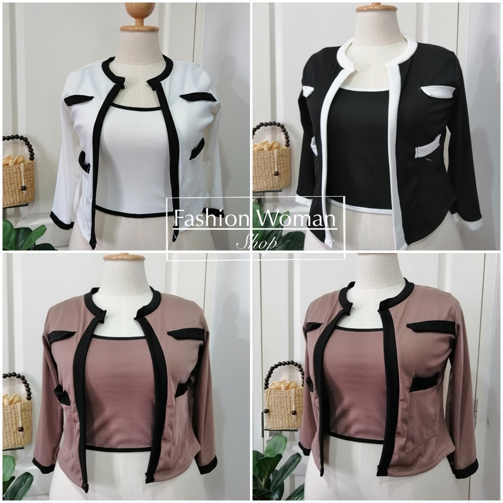 BB23 ชุดเซ็ต 2 ชิ้นเสื้อกล้ามเสื้อคลุมแขนยาว คาร์ดิแกนแขนยาว อกประมาณ 35-44 นิ้ว เสื้อยืดไซส์ ...