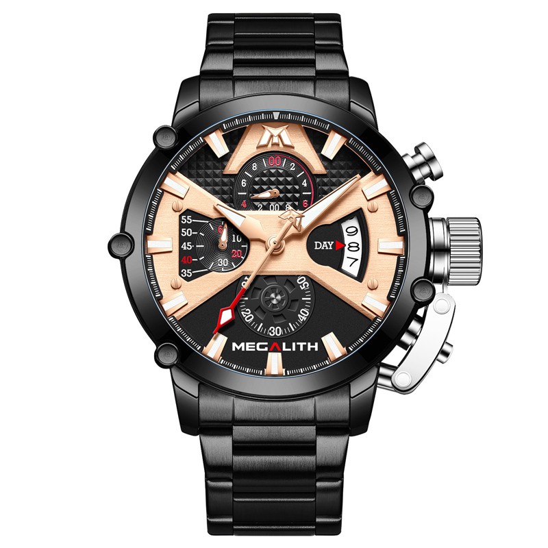 MEGALITH Fashion Waterproof Men Watch Luminous Calendar Stainless Steel ...