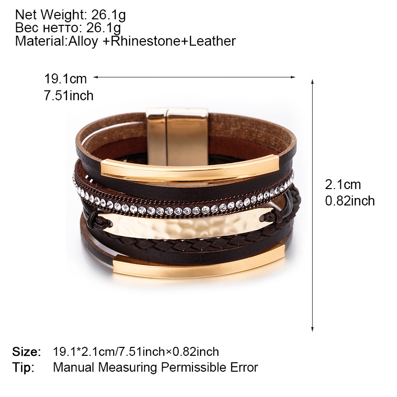 ALLYES Multilayer Leather Bracelet for Men Metal Bar Charm Black ...
