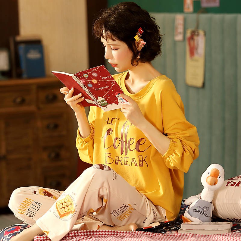 ชุดนอน ชุดนอนด้าย High End High Quality Cotton Pajamas Womens Spring