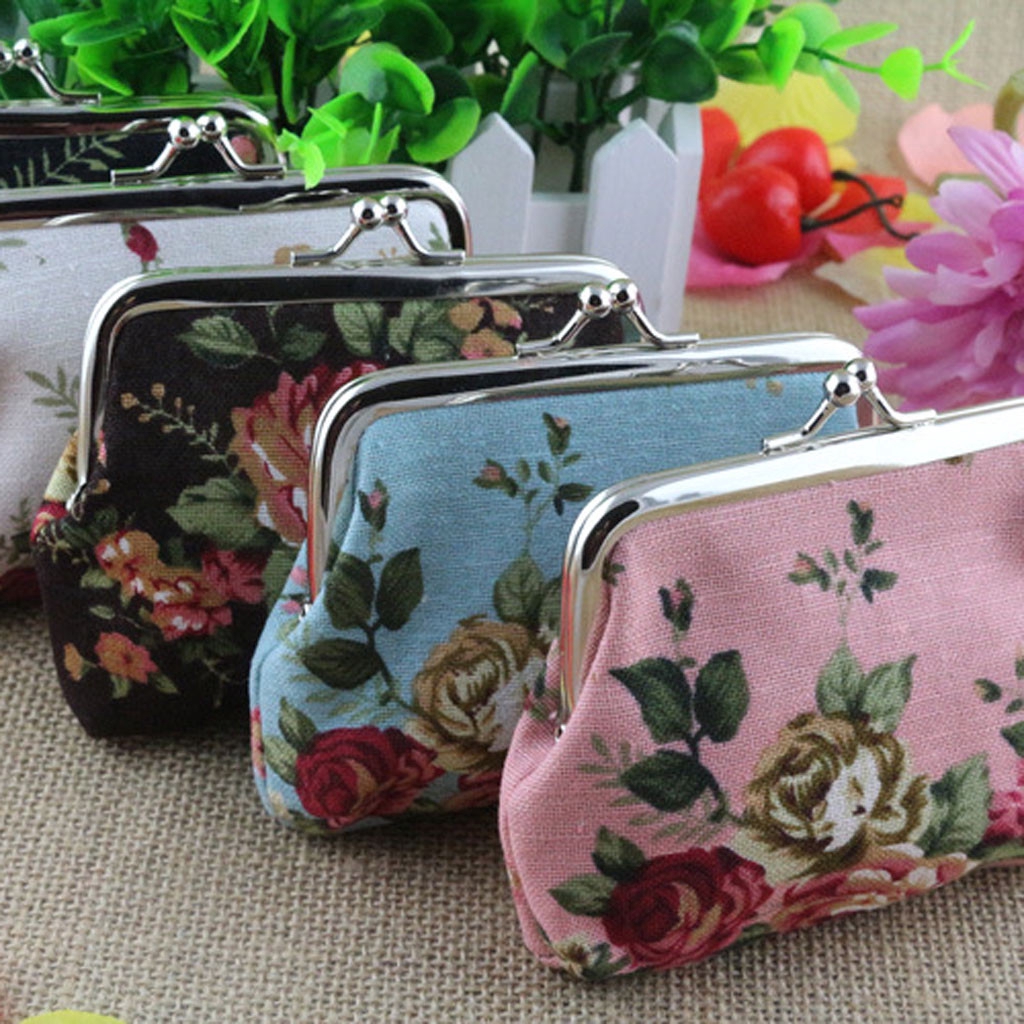 Creative Coin Wallet Canvas Rose Buckle Coin Bag Fabric Woman Coin Card ...